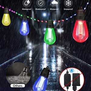 RGB & Warm White 50ft Smart String Lights Outdoor with Rope Fairy, Waterproof Shatterproof Bluetooth APP Remote Control Color Changing Dimmable Patio Lights for Balcony, Backyard, Party, Holiday RGBw