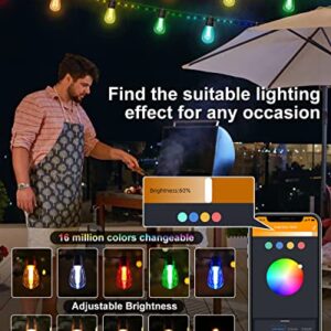 RGB & Warm White 50ft Smart String Lights Outdoor with Rope Fairy, Waterproof Shatterproof Bluetooth APP Remote Control Color Changing Dimmable Patio Lights for Balcony, Backyard, Party, Holiday RGBw