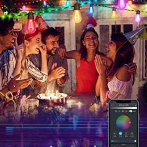 RGB & Warm White 50ft Smart String Lights Outdoor with Rope Fairy, Waterproof Shatterproof Bluetooth APP Remote Control Color Changing Dimmable Patio Lights for Balcony, Backyard, Party, Holiday RGBw