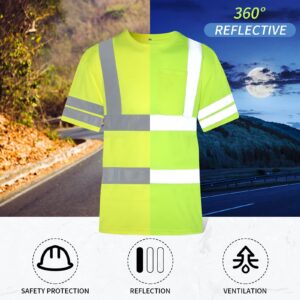 Coume 6 Packs XL Size High Visibility Safety Shirts Reflective T Shirt Yellow Breathable Unisex Safety Workwear