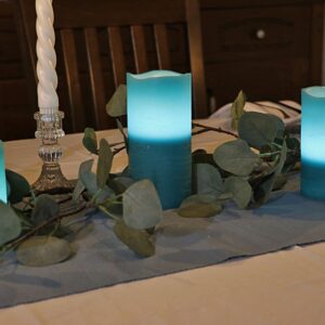 Rhytsing Turquoise Battery Operated Flameless Led Candles with Timer Function for Summer and Weddings, Warm White Light, Real Wax Finish, 6 Batteries Included - Set of 3