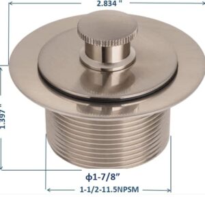 VATTNO Bath tub Drain Kit 1-7/8" 1-1/2-11.5NPSM Brushed Nickel tub Drain Strainer,All Brass