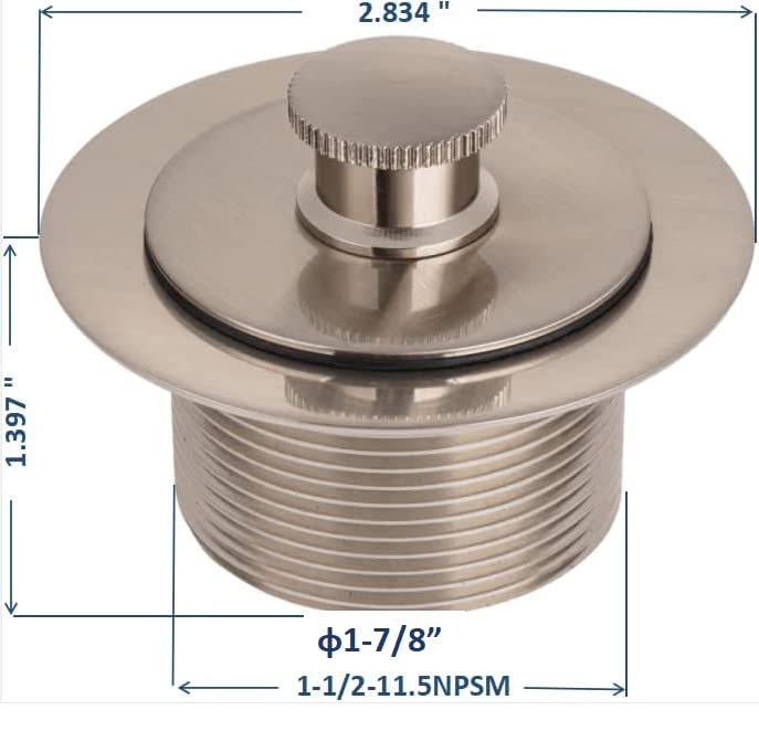 VATTNO Bath tub Drain Kit 1-7/8" 1-1/2-11.5NPSM Brushed Nickel tub Drain Strainer,All Brass