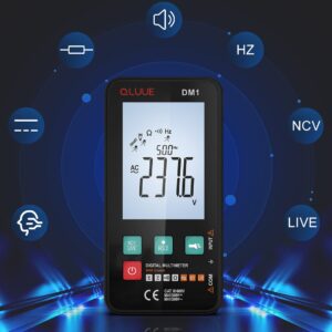 QLUUE Digital Multimeter, 5999 Counts Multimeter with Smart Mode, NCV Test, DC/AC Voltmeter Tests Voltage, Resistance, Frequency, Continuity and Live Cables, Multi Tester for Household, Automotive