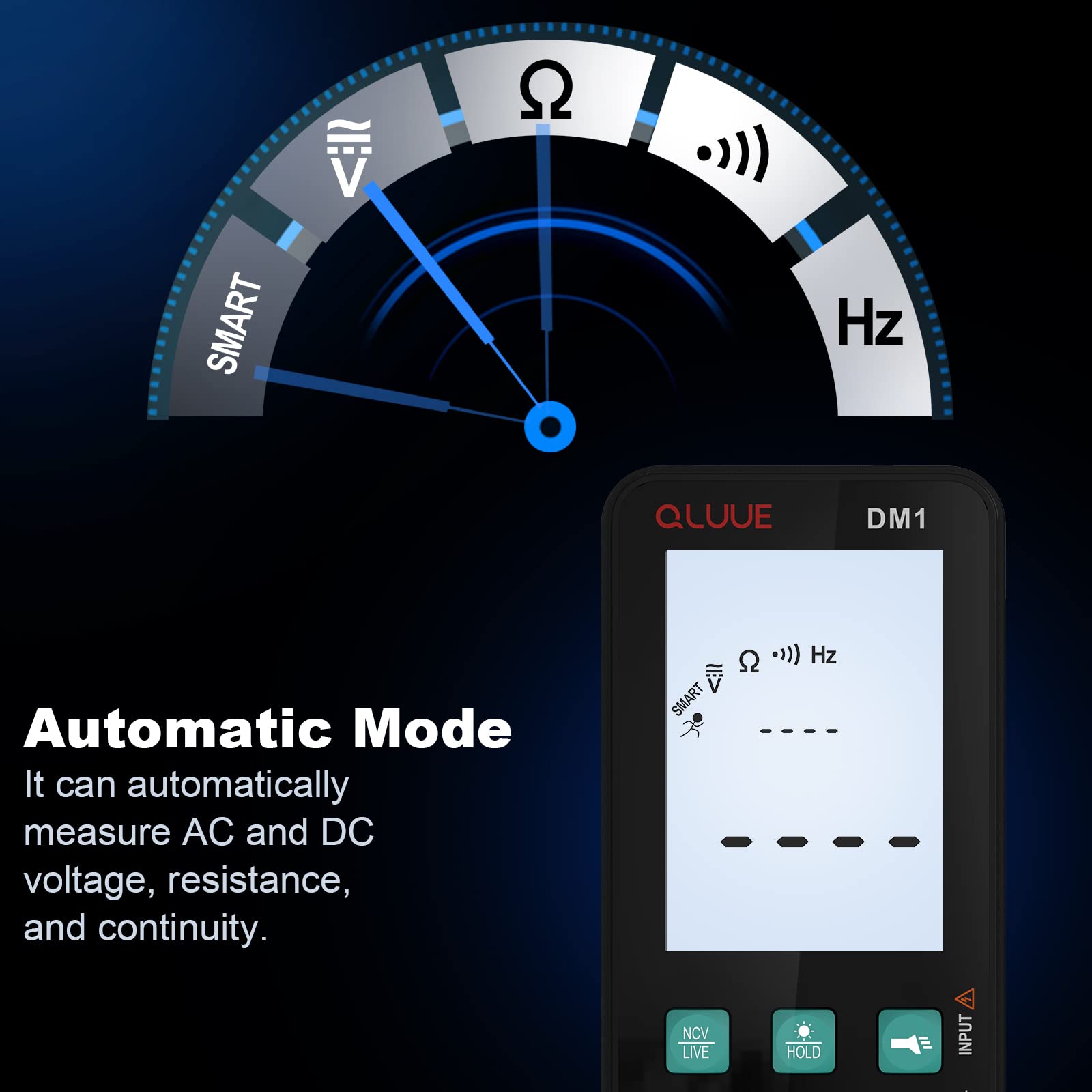 QLUUE Digital Multimeter, 5999 Counts Multimeter with Smart Mode, NCV Test, DC/AC Voltmeter Tests Voltage, Resistance, Frequency, Continuity and Live Cables, Multi Tester for Household, Automotive