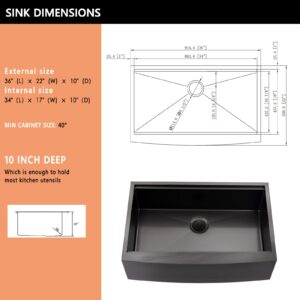 36 Inch Farmhouse Kitchen Sink Matte Black-HACHENL 36x22 Apron Front Farmhouse Workstation Kitchen Sink 16 Gauge Black Stainless Steel 10 Inch Deep Kitchen Sink Single Bowl Farmhouse Sink