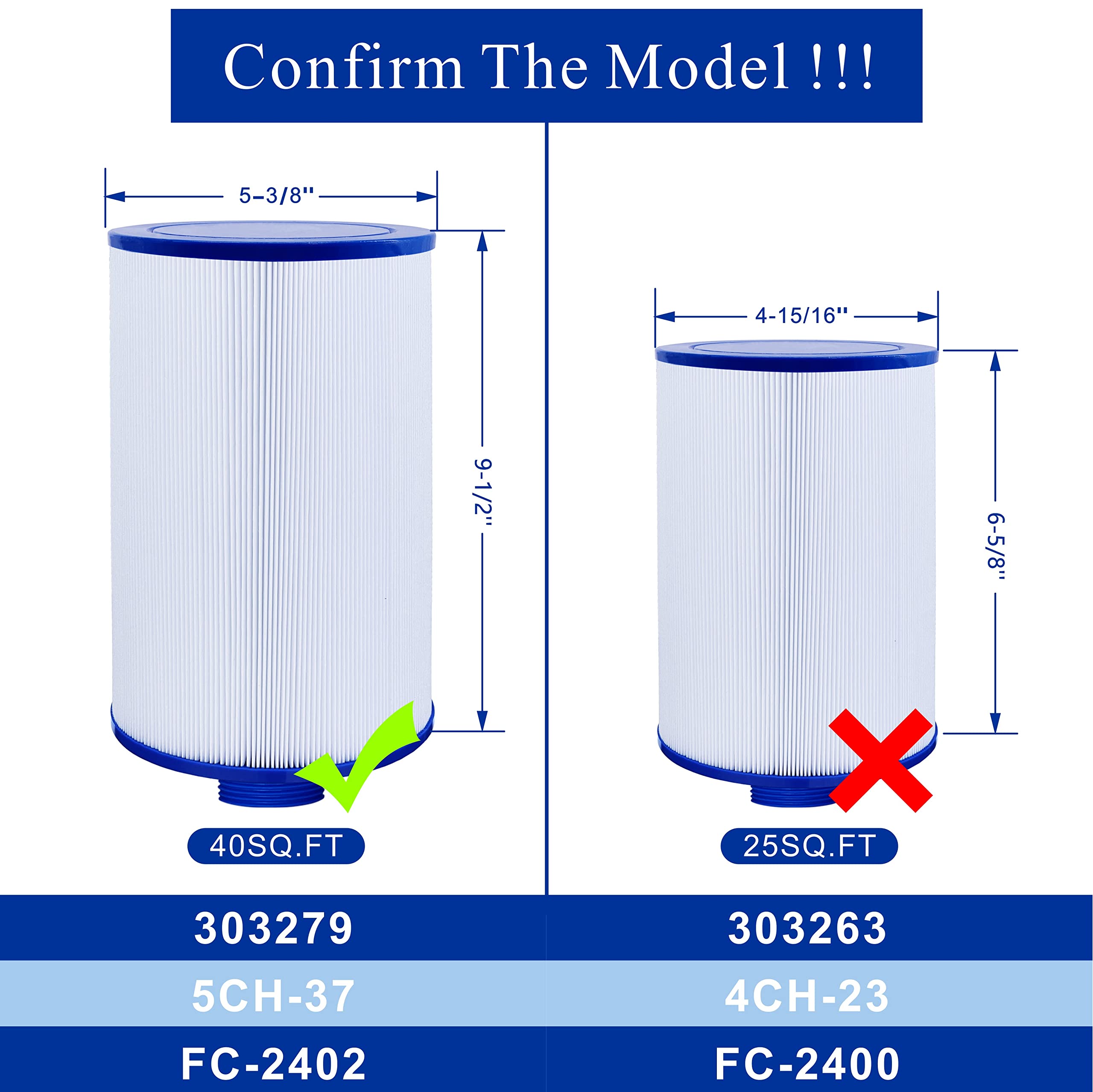 Cryspool MPT-Thread Spa Filter Compatible with Watkins 303279(not 303263), FC-2402, Free Flow and Lifesmart Hot Tub Filter, 1 1/2" Finer Thread, 2 Pack