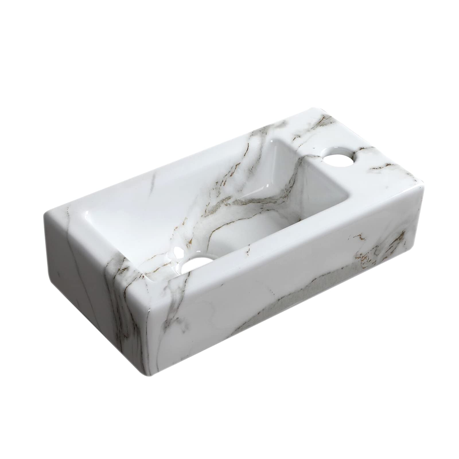 Marble Wall Hung Basin Sink Small Bathroom Sink Rectangle Ceramic Wash Basin (Right hand)…