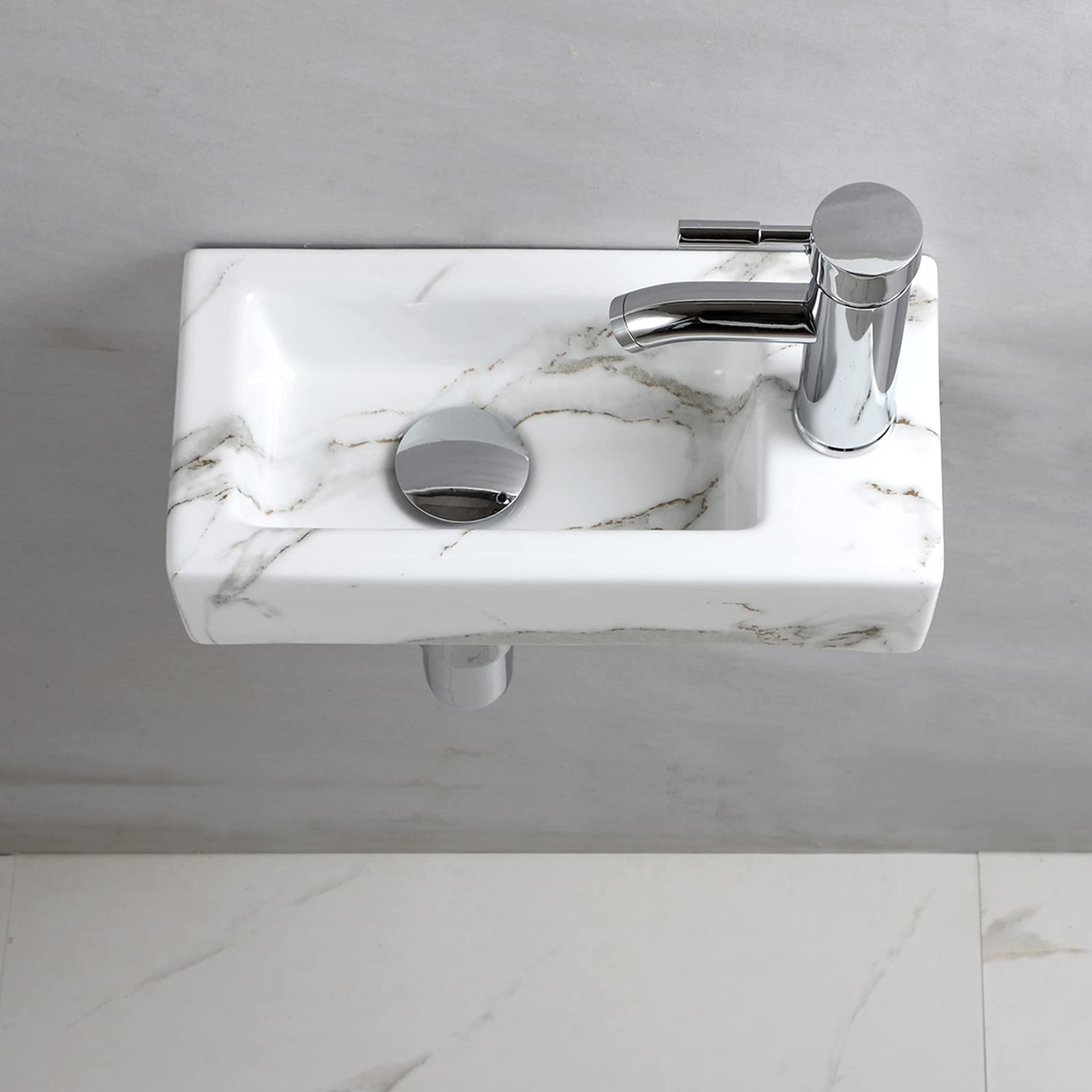 Marble Wall Hung Basin Sink Small Bathroom Sink Rectangle Ceramic Wash Basin (Right hand)…