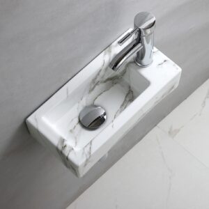 Marble Wall Hung Basin Sink Small Bathroom Sink Rectangle Ceramic Wash Basin (Right hand)…