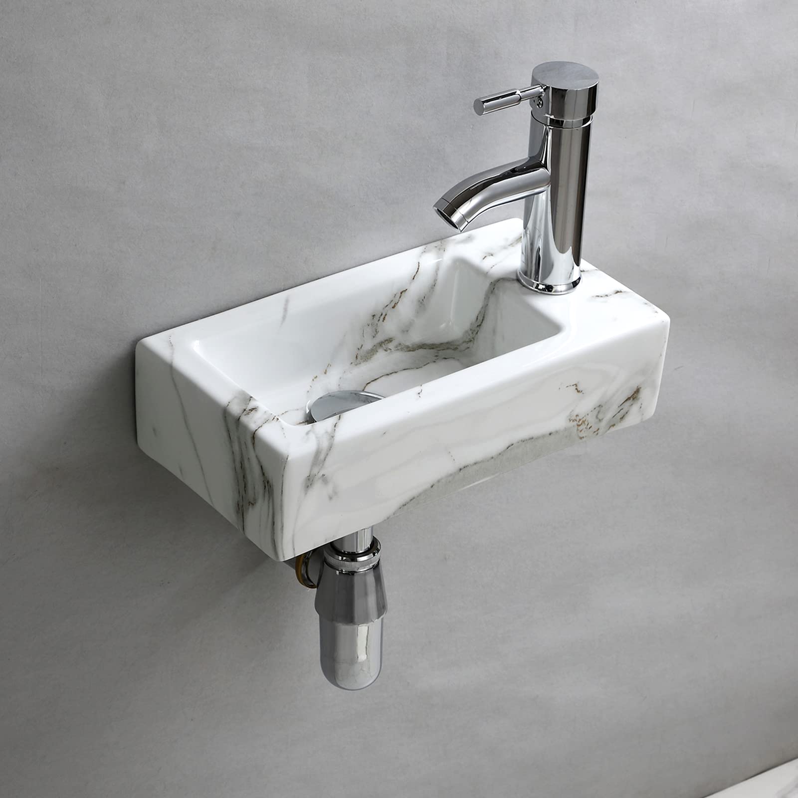 Marble Wall Hung Basin Sink Small Bathroom Sink Rectangle Ceramic Wash Basin (Right hand)…