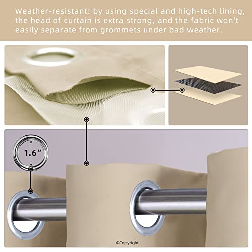 DIVA EN CAMINO DEC Waterproof Outdoor Curtain W105 x L95 - Grommet Top Sunlight Blocking Window Treatment Drapes Blackout Curtains for Home Bedroom Living Room Pergola Cabana Gazebo (Beige)