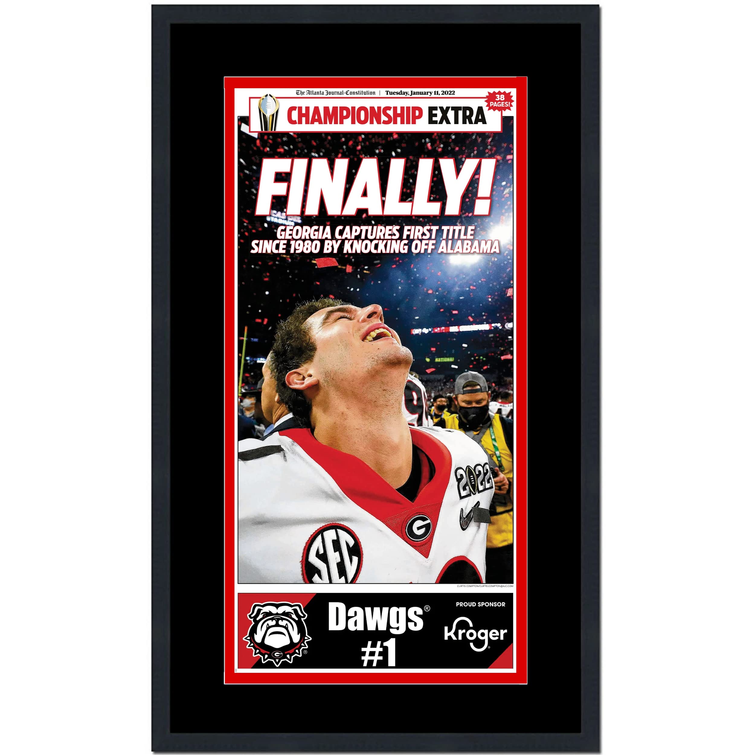 Framed The Atlanta Journal Constitution Georgia Bulldogs 2021 NCAA National Champions 17x27 Newspaper Cover Photo Professionally Matted V2