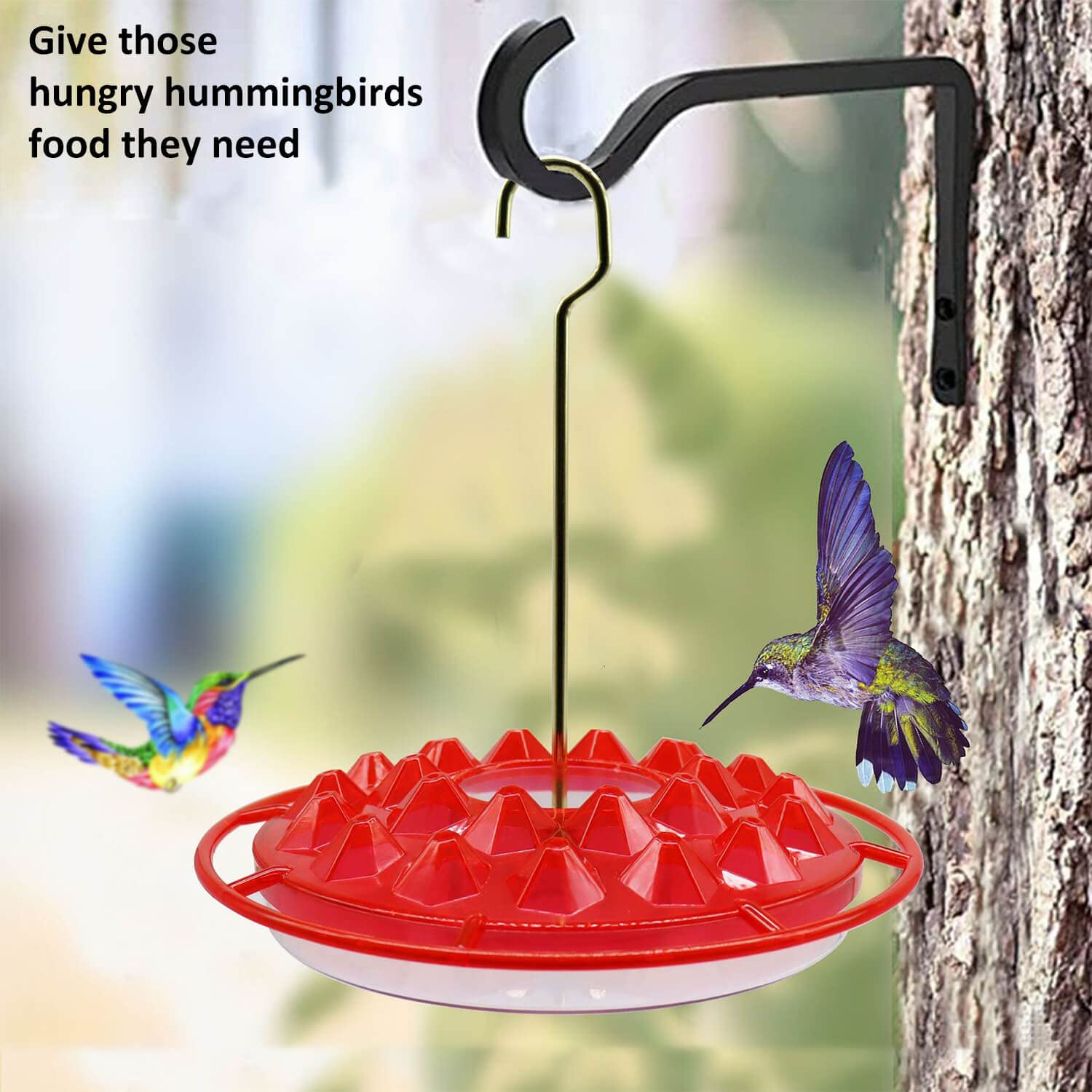 Hummingbird Feeders for Outdoors Hanging (2 Pack), 25 Feeding Ports, 10 oz, Leak-Proof Plastic Saucer Hummingbird Feeders, Easy to Assemble, Refill & Clean, with Cleaning Brushes