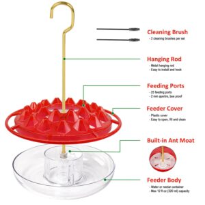 Hummingbird Feeders for Outdoors Hanging (2 Pack), 25 Feeding Ports, 10 oz, Leak-Proof Plastic Saucer Hummingbird Feeders, Easy to Assemble, Refill & Clean, with Cleaning Brushes