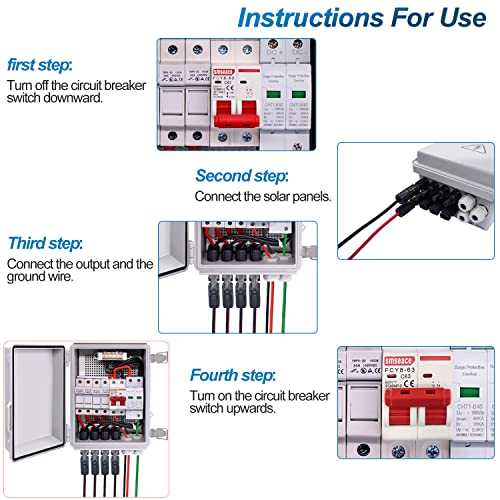 Taiss 4 String PV Combiner Box Solar Combiner Box with 63A Circuit Breaker and 15A Rated Current Fuse & Lightning Arreste Solar Connectors,IP65 Waterproof for On/Off Grid Solar Panel System