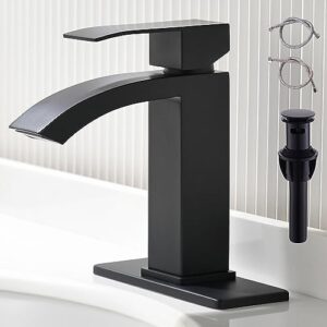 fropo black bathroom sink faucet - waterfall bathroom faucets single handle lavatory faucet with pop-up drain, 1 or 3 hole black vanity sink faucet