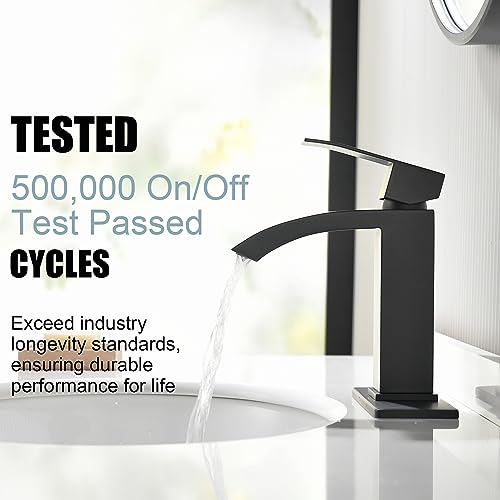 FROPO Black Bathroom Sink Faucet - Waterfall Bathroom Faucets Single Handle Lavatory Faucet with Pop-up Drain, 1 or 3 Hole Black Vanity Sink Faucet