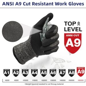 Schwer Highest Level Cut Resistant Work Gloves for Extreme Protection, ANSI A9 Working Gloves with Sandy Nitrile Coated, Touch-screen Compatible, Durable, Machine Washable, Black 1 Pair（L）