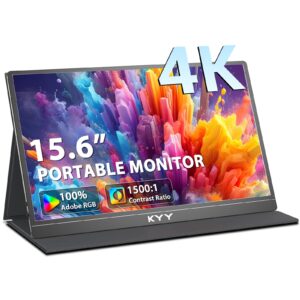 4k portable monitor - kyy 15.6'' 3840x2160 uhd usb-c monitor, 100% adobe rgb, 400cd/㎡, ips computer gaming display hdr travel monitor w/speakers & smart cover for laptop xbox ps5 switch pc phone