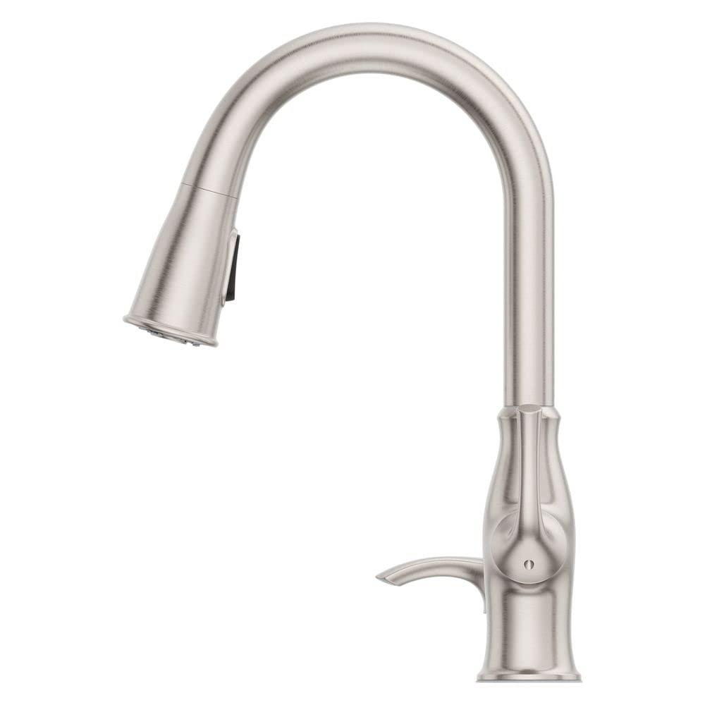 Pfister Rosslyn Kitchen Faucet with Pull Down Sprayer and Soap Dispenser, Single Handle, High Arc, Spot Defense Stainless Steel Finish, F5297RSSRGS