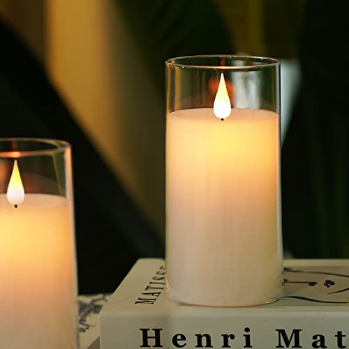 5plots 3" x 6" Pure White Flickering Flameless Candles with Clear Shell, Unbreakable Glass Battery Operated Plexiglass LED Pillar Radiance Candles with Remote Control and Timer