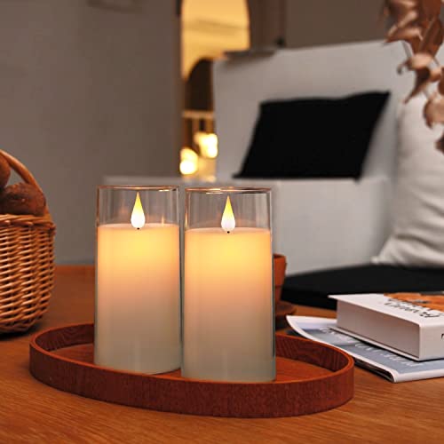 5plots 3" x 6" Pure White Flickering Flameless Candles with Clear Shell, Unbreakable Glass Battery Operated Plexiglass LED Pillar Radiance Candles with Remote Control and Timer