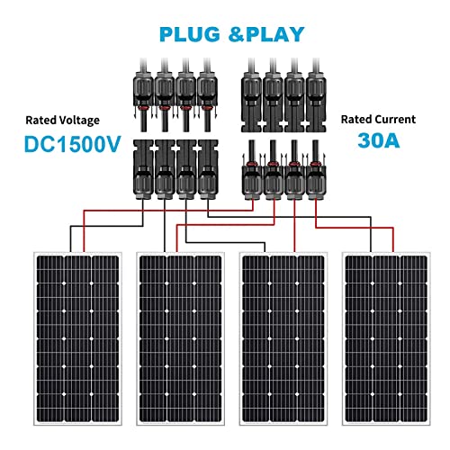 PFCTART Y Branch Solar Wiring Connector Plug, Panel Splitter Connectors and Wires Accessories Charge Controller Kit Solar Cable for Combiner Box (12AWG 1 Pair M/FFFF+F/MMMM)