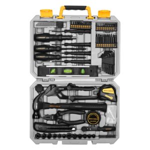 dekopro 150 piece tool set, general household hand tool kit, home repair tool kit with plastic toolbox storage case for diy project, home maintenance