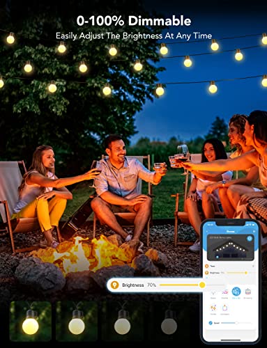 Govee Outdoor Lights, 50ft G40 APP Control String Lights with 6 Scene Modes, IP65 Waterproof Shatterproof Outdoor String Lights with 25 Dimmable Warm White LED Bulbs for Balcony, Backyard, Party