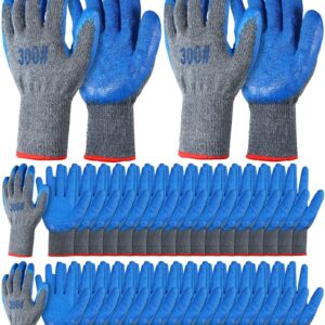 Haysandy 36 Pairs Rubber Latex Double Coated Gloves Large Gardening Gloves Blue Construction Gloves for Men Rubber Coated Gloves for Outdoor