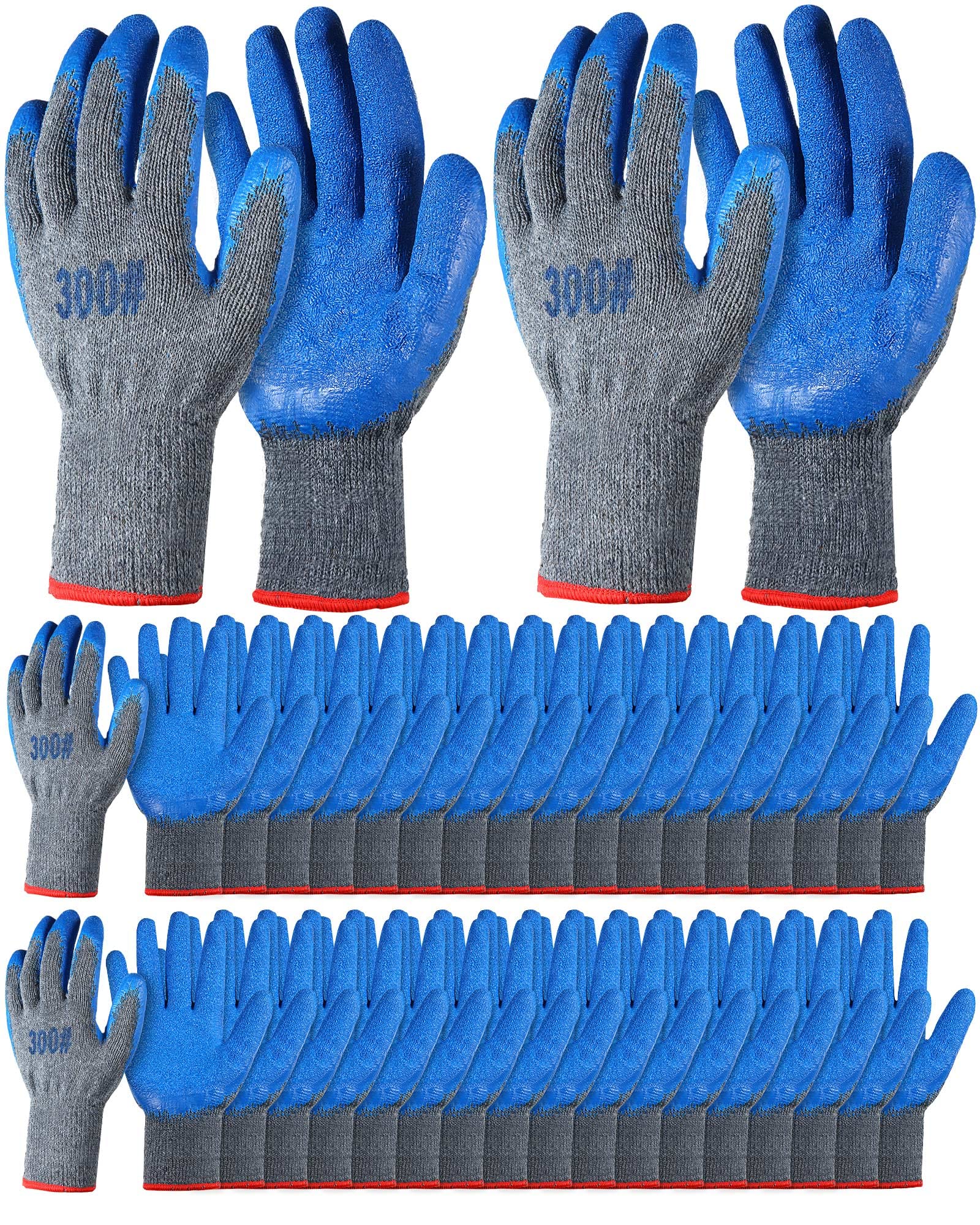 Haysandy 36 Pairs Rubber Latex Double Coated Gloves Large Gardening Gloves Blue Construction Gloves for Men Rubber Coated Gloves for Outdoor