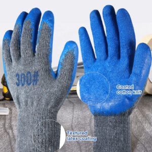 Haysandy 36 Pairs Rubber Latex Double Coated Gloves Large Gardening Gloves Blue Construction Gloves for Men Rubber Coated Gloves for Outdoor