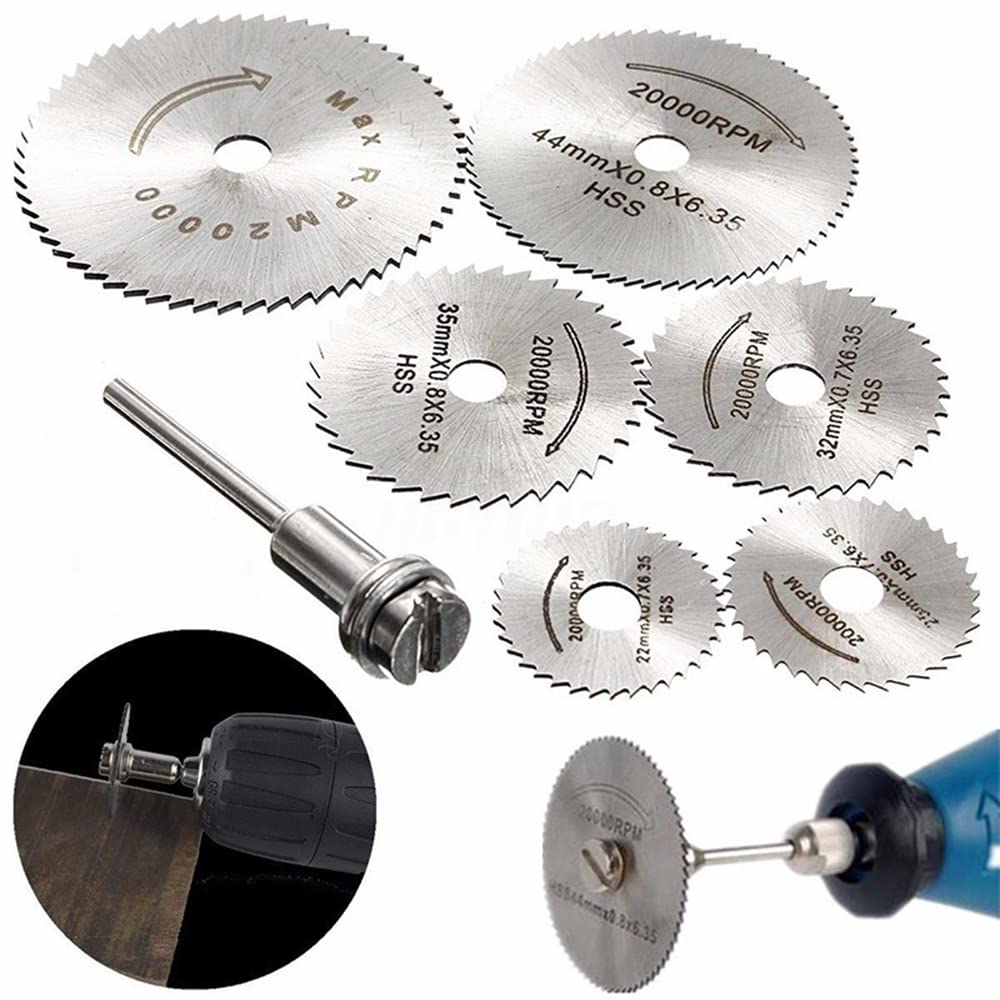 6pc HSS Saw Blades with 1pc 1/8" Shank Extension Rod, Cutting Wheel Set for Rotary Tools