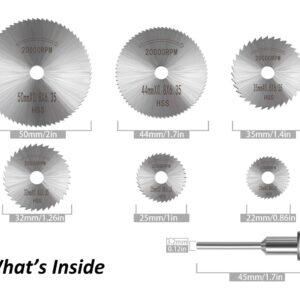 6pc HSS Saw Blades with 1pc 1/8" Shank Extension Rod, Cutting Wheel Set for Rotary Tools