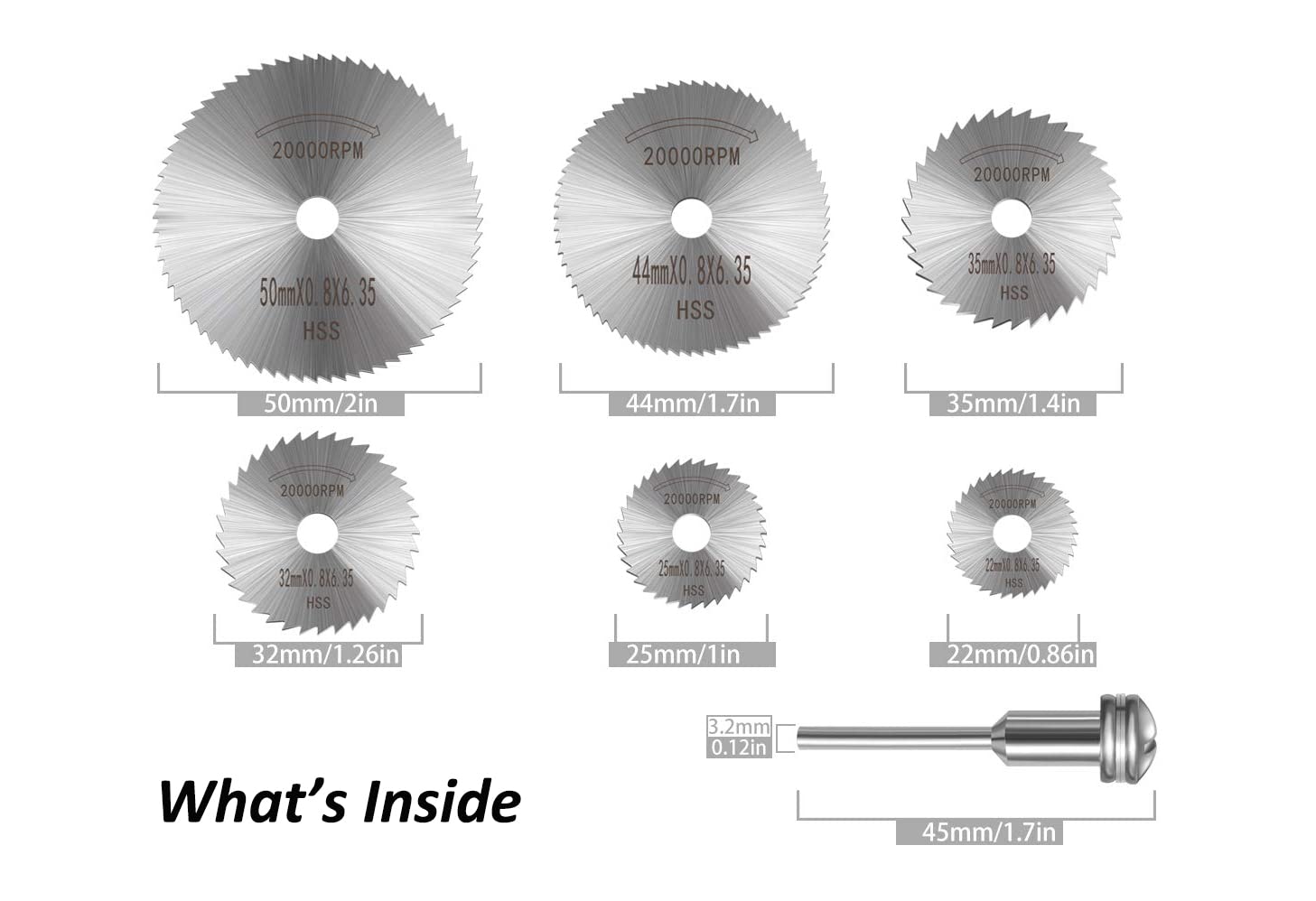 6pc HSS Saw Blades with 1pc 1/8" Shank Extension Rod, Cutting Wheel Set for Rotary Tools