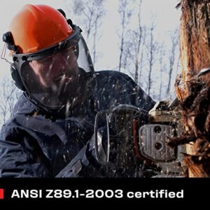 NoCry 6-in-1 Industrial Chainsaw Helmet with Face Shield and Ear Muffs - Includes a Mesh Chainsaw Face Shield & a Clear Plastic Face Visor - ANSI Z89.1 Certified Forestry Helmet or Arborist Helmet