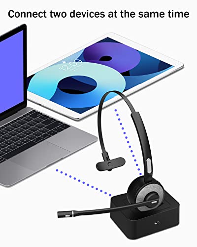 ASIAMENG Bluetooth Headset with USB Dongle/Adapter, Single-Ear Wireless Headset with Noise Cancelling Microphone Mute Key Charging Base/Stand for Computer PC Laptop Cell Phones Trucker Office Home