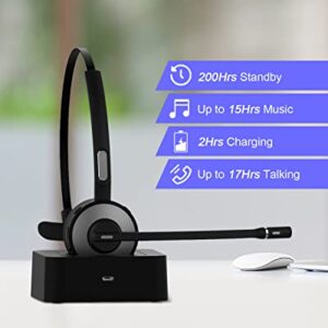 ASIAMENG Bluetooth Headset with USB Dongle/Adapter, Single-Ear Wireless Headset with Noise Cancelling Microphone Mute Key Charging Base/Stand for Computer PC Laptop Cell Phones Trucker Office Home