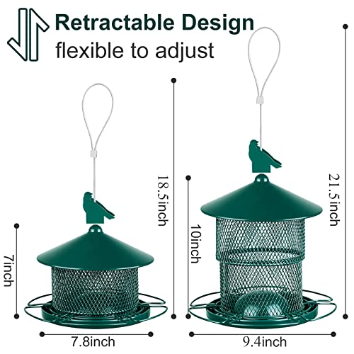 Bird Feeder for Wild Birds, Retractable 7lb Seed Capacity Hanging Wild Bird Feeder, Heavy Duty Metal Squirrel-Proof Bird Feeders for Outside Garden (Green)