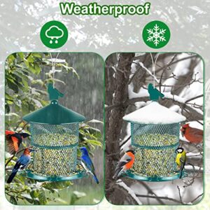 Bird Feeder for Wild Birds, Retractable 7lb Seed Capacity Hanging Wild Bird Feeder, Heavy Duty Metal Squirrel-Proof Bird Feeders for Outside Garden (Green)