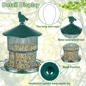 Bird Feeder for Wild Birds, Retractable 7lb Seed Capacity Hanging Wild Bird Feeder, Heavy Duty Metal Squirrel-Proof Bird Feeders for Outside Garden (Green)