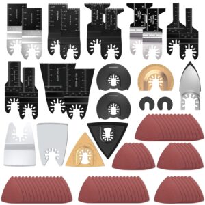 84 pcs oscillating tool blades, quick release oscillating saw blades wood metal plastic multitool blades kit with sandpaper compatible with dewalt, milwaukee, makita, ryobi, rockwell, bosch