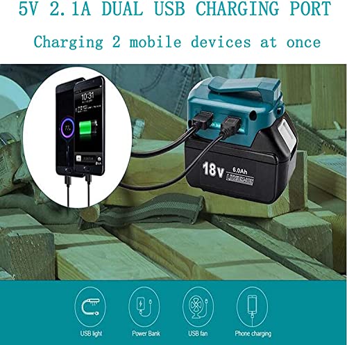 ADP05 Power Source for Makita 14-18V Lithium-Ion LXT Battery Geelink USB Phone Charger Adapter Converter with Dual USB Ports, 12V DC Port, 3W LED Work Light Flashlight