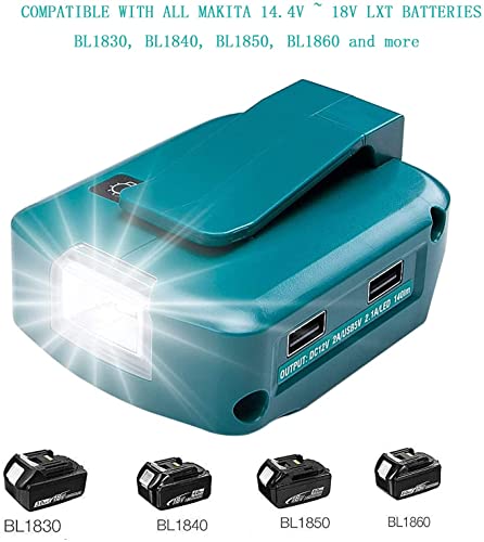 ADP05 Power Source for Makita 14-18V Lithium-Ion LXT Battery Geelink USB Phone Charger Adapter Converter with Dual USB Ports, 12V DC Port, 3W LED Work Light Flashlight