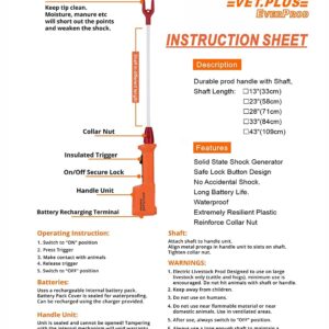 VET.PLUS Rechargeable Waterproof Livestock Prod for Cows Cattle and Swine prod hog prod Animal prod for Big Large Dogs (NOT for Small Dog OR Pets), Shaft Length 28 inch, Total Length 38 1/2 inch