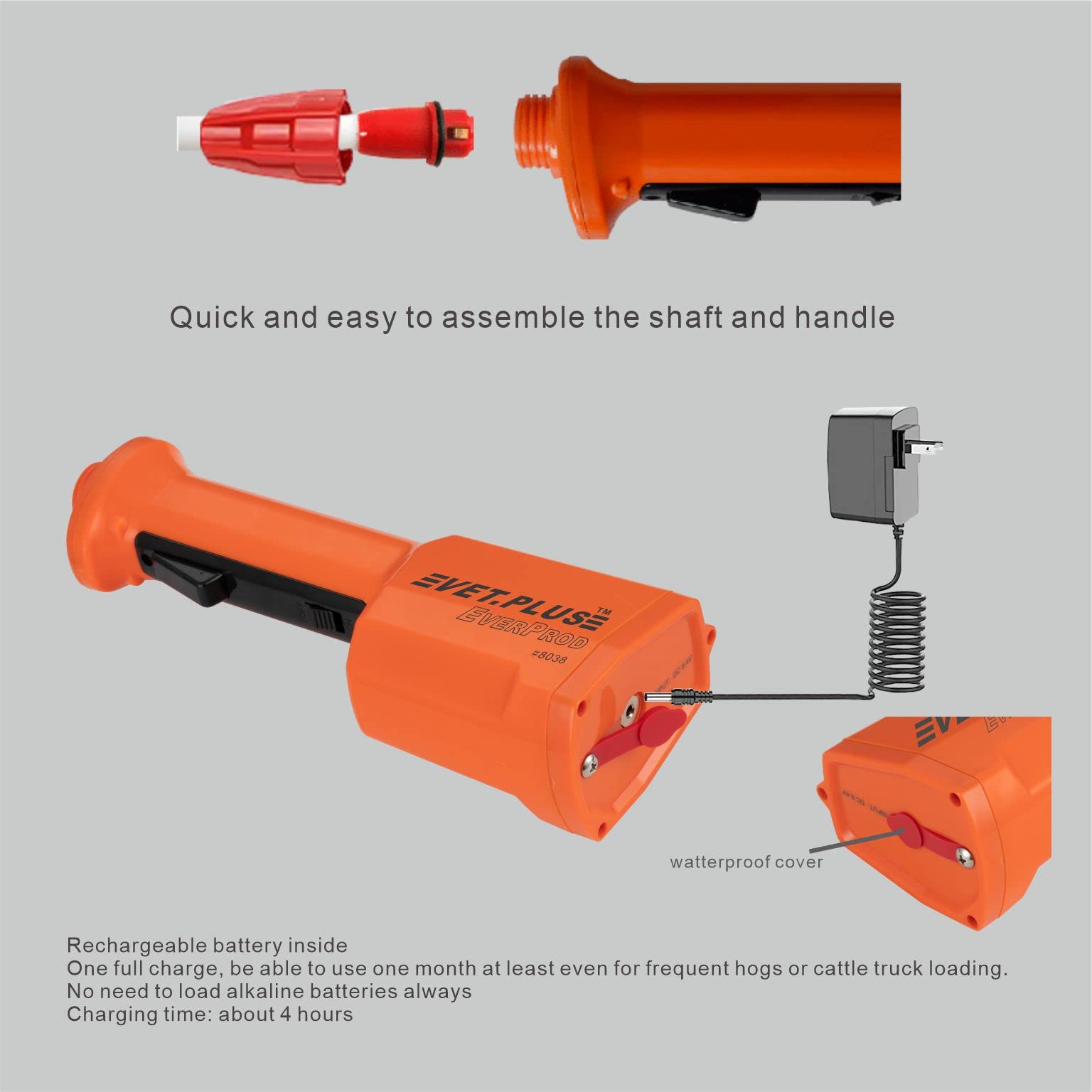 VET.PLUS Rechargeable Waterproof Livestock Prod for Cows Cattle and Swine prod hog prod Animal prod for Big Large Dogs (NOT for Small Dog OR Pets), Shaft Length 28 inch, Total Length 38 1/2 inch