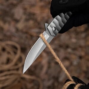 Dispatch Folding Pocket Knife Aluminum Handle with Sanding Drop Point Blade Knife for Camping, Hunting, Hiking, Multifunction Knife Tool