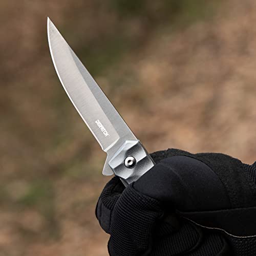 Dispatch Folding Pocket Knife Aluminum Handle with Sanding Drop Point Blade Knife for Camping, Hunting, Hiking, Multifunction Knife Tool