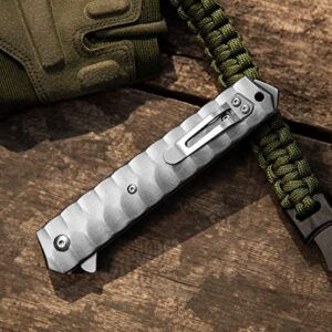 Dispatch Folding Pocket Knife Aluminum Handle with Sanding Drop Point Blade Knife for Camping, Hunting, Hiking, Multifunction Knife Tool